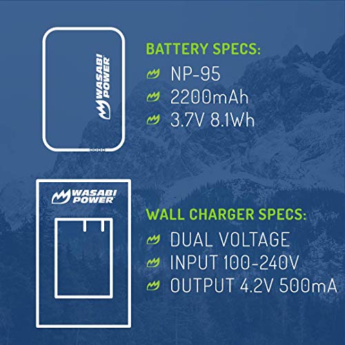 Wasabi Power Battery (2-Pack) and Charger for Fujifilm NP-95 and Fuji FinePix REAL 3D W1, X100, X100S, X-S1