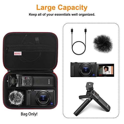 BOVKE Carrying Case for Sony ZV-1 / ZV-1F Vlog Digital Camera & Bluetooth Grip Vlogger Accessory Kit for Vlogging YouTube Live Video Streaming, Mesh Pocket for Batteries USB Cables Charger, Black