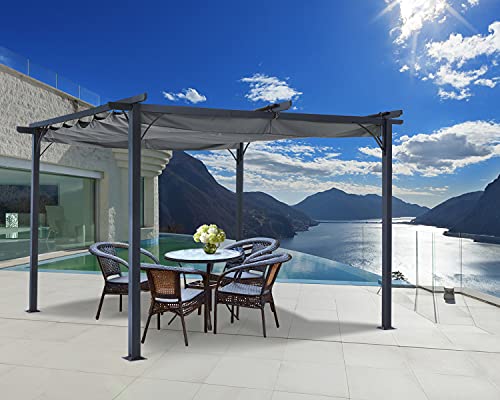 ABCCANOPY Patio Pergola 11x11 - Outdoor Sun Shade Canopy with Retractable Shade for Garden Porch Backyard (Dark Gray)
