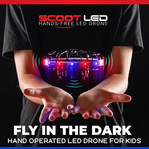 Force1 Scoot LED Hand Operated Drone for Kids or Adults - Hands Free Motion Sensor Mini Drone, Easy Indoor Small UFO Toy Flying Ball Drone Toy for Boys and Girls (Red/Blue)