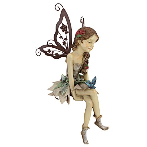 Design Toscano HF326063 Fannie The Garden Fairy Sitting Statue, 12 Inch, 12", Single