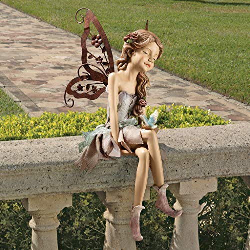 Design Toscano HF326063 Fannie The Garden Fairy Sitting Statue, 12 Inch, 12", Single
