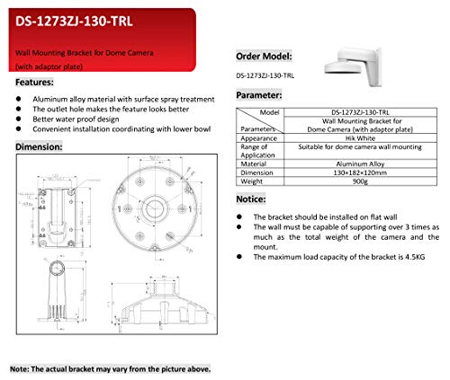 WMS WML PC130T DS-1273ZJ-130-TRL Wall Mount Bracket for Hikvision Turret Camera DS-2CD2342WD-I