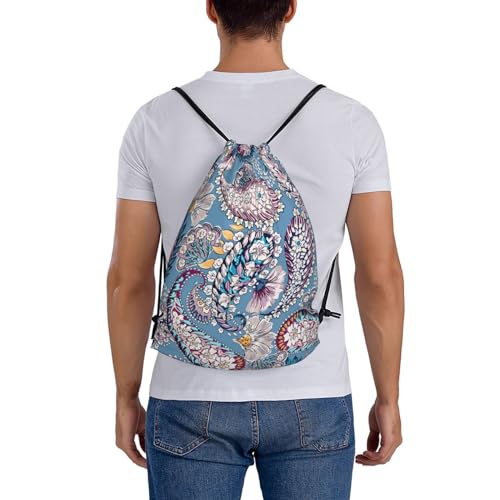 Delhiponics Ethnic Elements Drawstring Backpack Waterproof Gym Sports Trave String Bag Adjustable Lightweight Drawstring Bag Sports Dance Sackpack