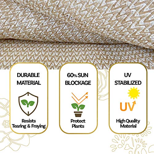 Alion Home HDPE 60% Sun Block Garden Netting Mesh for Plants Protecting - Beige (1, 10' x 14')