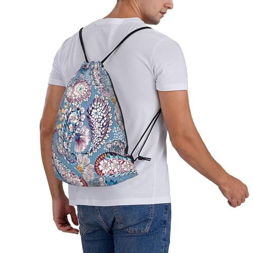 Delhiponics Ethnic Elements Drawstring Backpack Waterproof Gym Sports Trave String Bag Adjustable Lightweight Drawstring Bag Sports Dance Sackpack