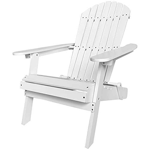 Adirondack Chair,Folding Wooden Lounger Chair,All-Weather Chair for Fire Pit/Garden/Fish with 250lbs Duty Rating,White