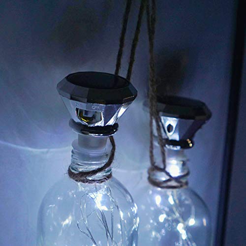 Solar Wine Bottle Lights, 10 Pack Diamond Cork Lights, 20 LED Outdoor Waterproof Fairy String Lights for Garden Wedding Patio(Cool White)