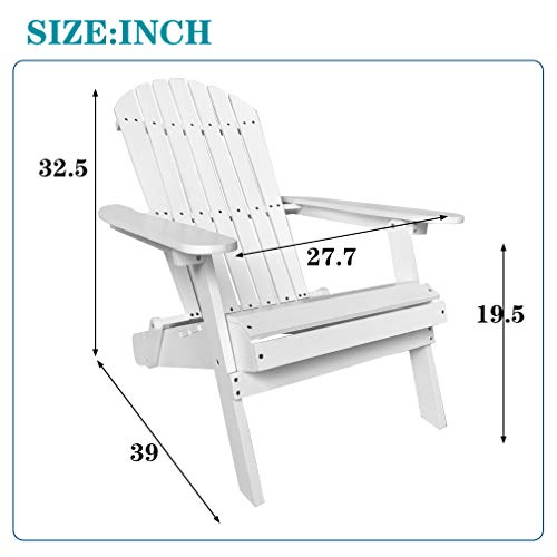 Adirondack Chair,Folding Wooden Lounger Chair,All-Weather Chair for Fire Pit/Garden/Fish with 250lbs Duty Rating,White