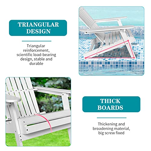 Adirondack Chair,Folding Wooden Lounger Chair,All-Weather Chair for Fire Pit/Garden/Fish with 250lbs Duty Rating,White
