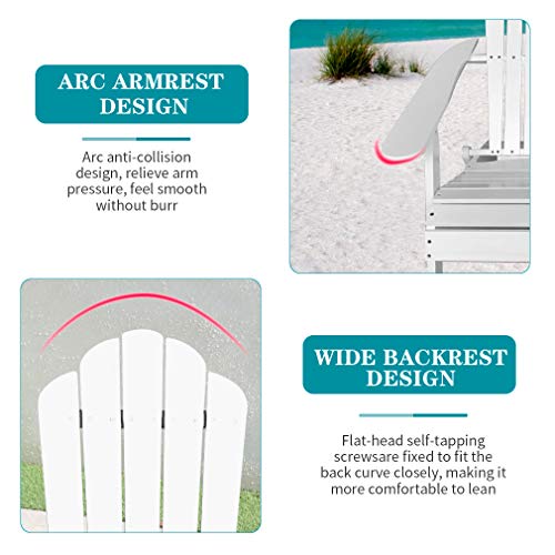 Adirondack Chair,Folding Wooden Lounger Chair,All-Weather Chair for Fire Pit/Garden/Fish with 250lbs Duty Rating,White