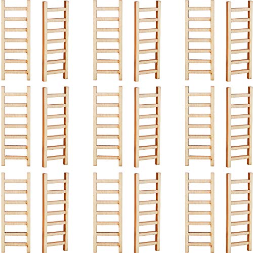 Skylety 20 Pcs Mini Wooden Step Ladder Fairy Garden Ladder Furniture Miniature Ladder Dollhouse Ornament DIY Craft Accessory for Landscape Decor