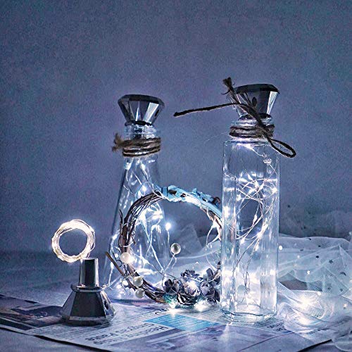 Solar Wine Bottle Lights, 10 Pack Diamond Cork Lights, 20 LED Outdoor Waterproof Fairy String Lights for Garden Wedding Patio(Cool White)