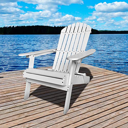 Adirondack Chair,Folding Wooden Lounger Chair,All-Weather Chair for Fire Pit/Garden/Fish with 250lbs Duty Rating,White