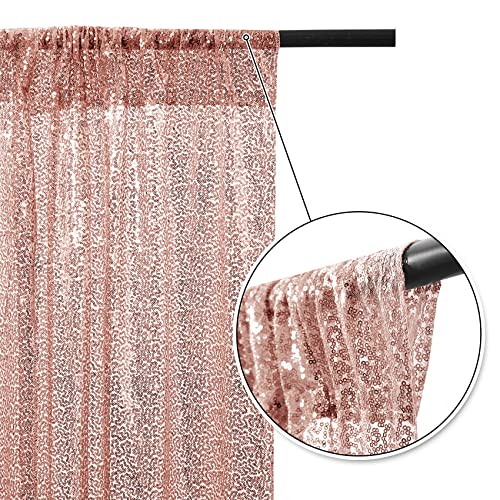 BEDDEB Rose Gold Sequin Backdrop Curtain, 2PCS 2FTx8FT Glitter Backdrop Curtain for Christmas, Birthday, Wedding, Party Decoration