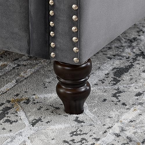 57" Chesterfield Sofa with 2 Pillows,2 Seater Sofa Tufted Couch with Rolled Arms and Nailhead for Living Room, Bedroom, Office, Apartment(Grey)