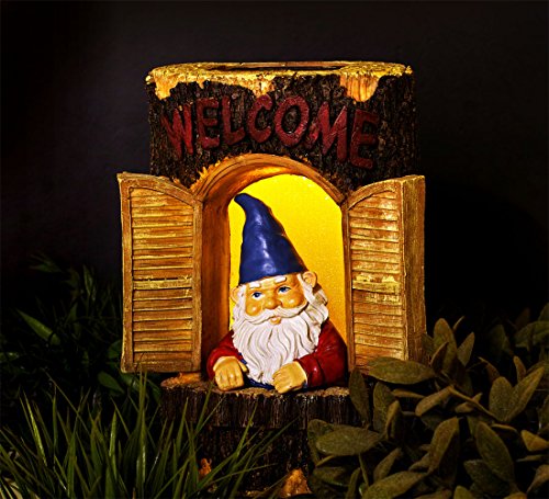 Bo-Toys Gnome Welcome Garden House Outdoor Decor Stump with Solar Lights