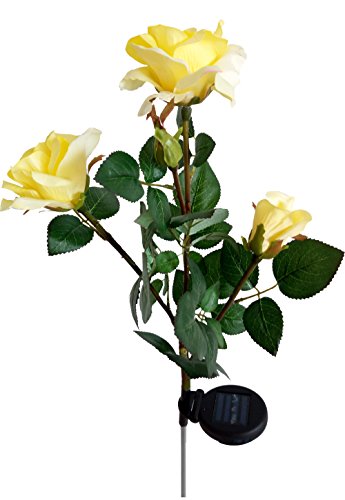 Solaration 1039-Y Waterproof 3 Rose Solar Powered LED Garden Lights, Solar Path Lights for Patio Deck Driveway Christmas Party, Yellow