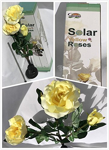 Solaration 1039-Y Waterproof 3 Rose Solar Powered LED Garden Lights, Solar Path Lights for Patio Deck Driveway Christmas Party, Yellow