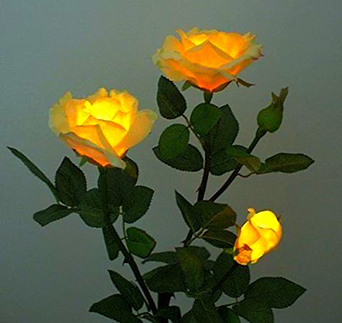 Solaration 1039-Y Waterproof 3 Rose Solar Powered LED Garden Lights, Solar Path Lights for Patio Deck Driveway Christmas Party, Yellow