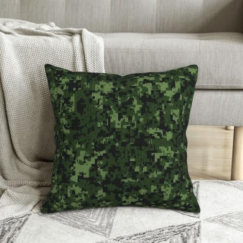 AdaNti Green Army Digital Camouflage Print Corduroy Throw Pillow Covers Soft Square Throw Pillow Case Home Decorations for Bed Sofa Living Room 16"x16"