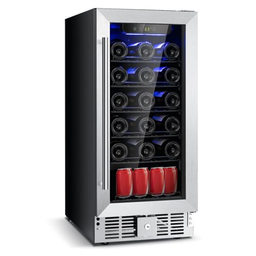 33 Bottle Evolution Series Wine Cooler, 20 Inch Wine Refrigerator for 33 Bottles and Tempered Glass Door,Small Refrigerator for Beverage Storage (33-bottles)