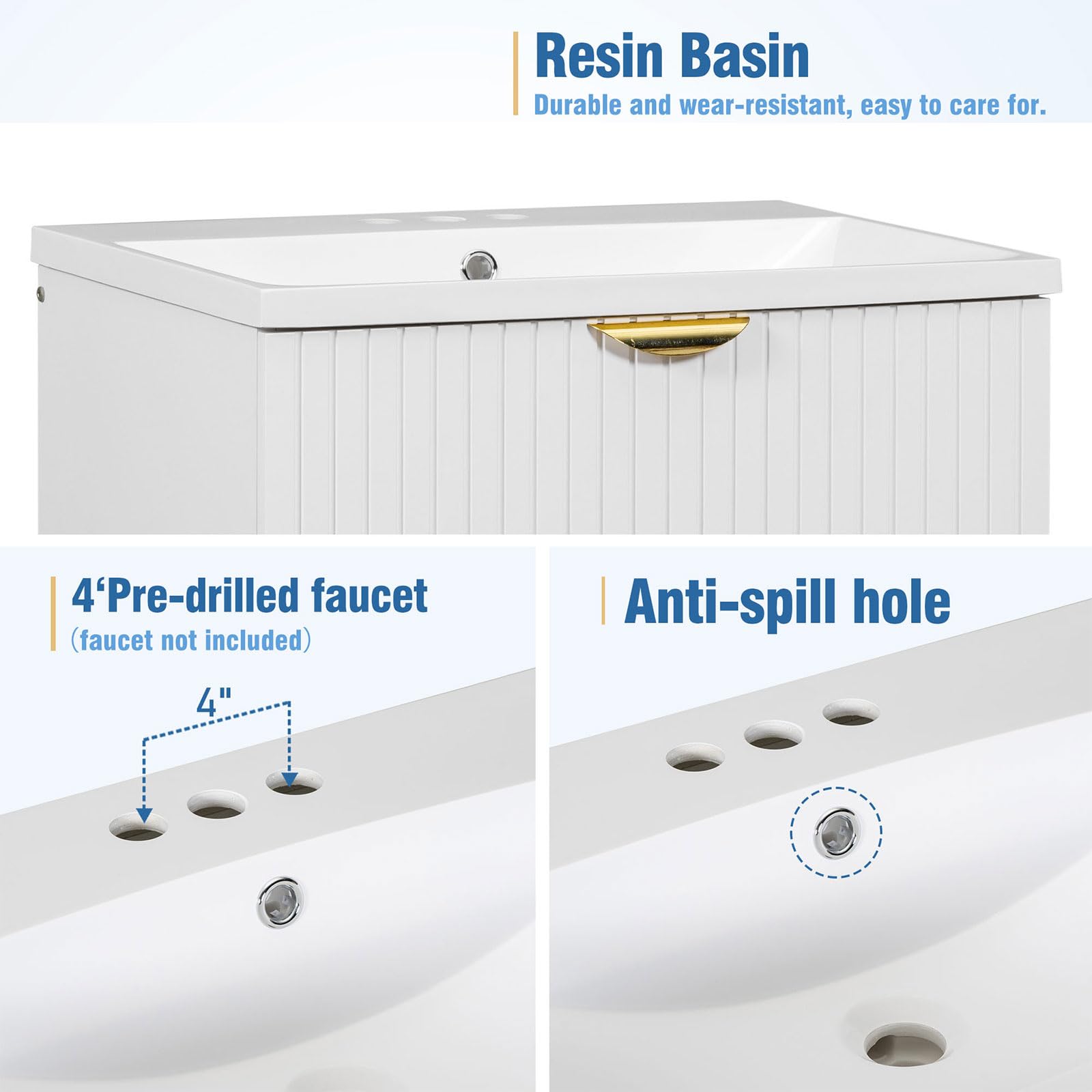 Appot WF311074AAK Modern 24-Inch Wall-Mounted Bathroom 2 Drawers, Bath Room Vanities with Ceramic Basin Sink (Faucet Not Included), White