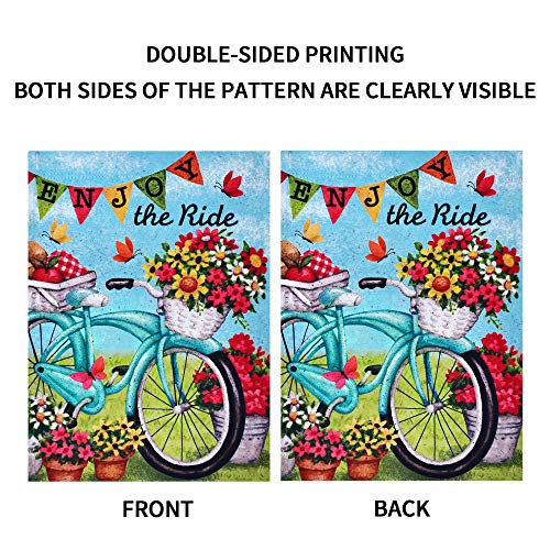 LAYOER Garden Flag 12.5 x 18 Inch Blue Bicycle Bunting Flower Basket Spring Summer Double sided Outdoor Courtyard Farmhouse small Decoration