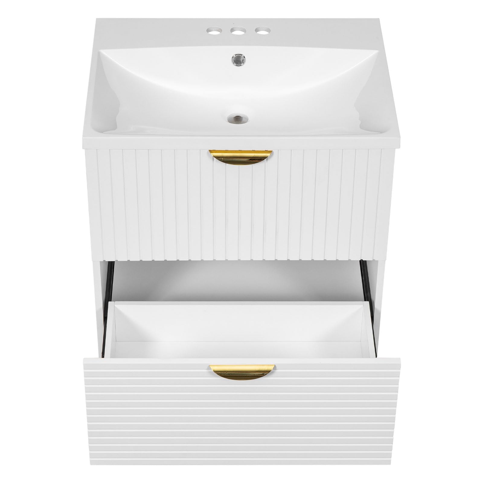 Appot WF311074AAK Modern 24-Inch Wall-Mounted Bathroom 2 Drawers, Bath Room Vanities with Ceramic Basin Sink (Faucet Not Included), White