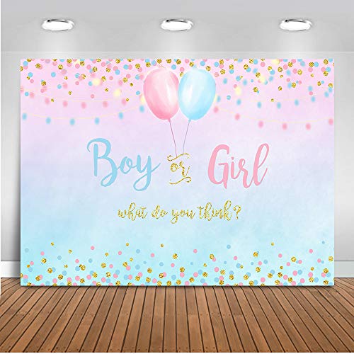 Mocsicka Boy or Girl Gender Reveal Decoration, Blue or Pink Dots Balloon Party Backdrop, Gender Reveal Banner Supplies (7x5ft (82x60 inch))