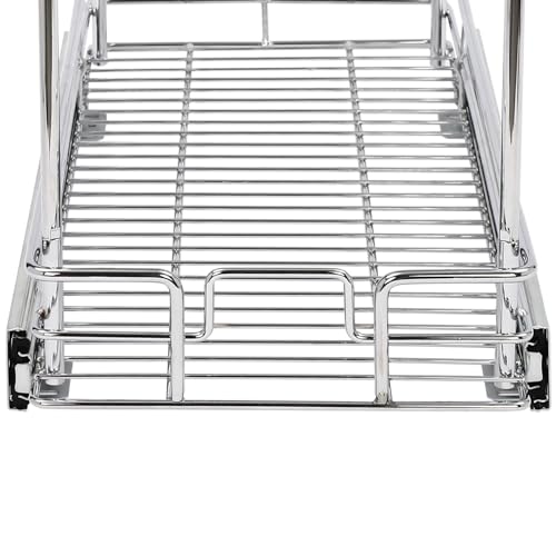 Pull Out Cabinet Organizer, 2-Tier Cabinet Pull Out Shelves Kitchen Cabinet Organizer Storage Kitchen Cabinet Pull Out Shelf and Drawer Organizer Slide Out Drawer Pantry Shelf (Silver, 10.5x21.5in)