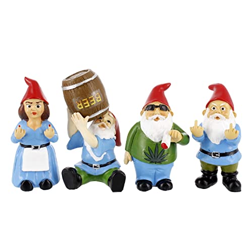 Gnometastic Mini Gnomes Set of 4, Gnomes Behaving Badly - Small Funny Garden Gnome Figurines for Fairy Garden, Indoor, Outdoor Decoration