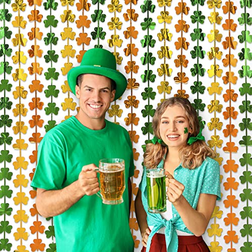 LOLStar 2 Pack St Patricks Day Foil Fringe Curtains St. Patrick's Day Party Decorations 3.3x6.6 ft Shamrock Green Gold Orange Tinsel Curtains Photo Booth Prop Streamers Backdrop for Irish Party Decor