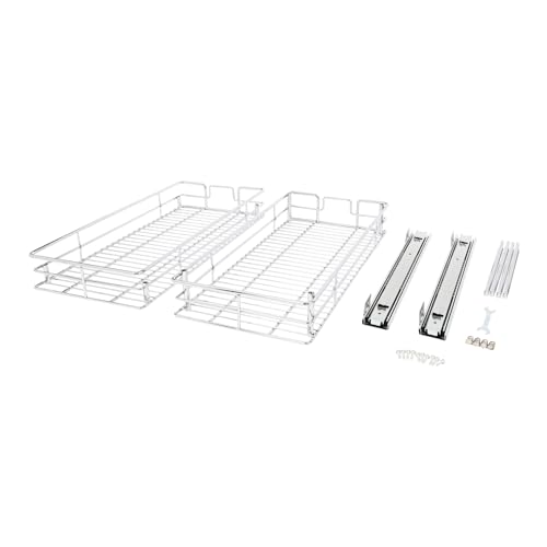 Pull Out Cabinet Organizer, 2-Tier Cabinet Pull Out Shelves Kitchen Cabinet Organizer Storage Kitchen Cabinet Pull Out Shelf and Drawer Organizer Slide Out Drawer Pantry Shelf (Silver, 10.5x21.5in)
