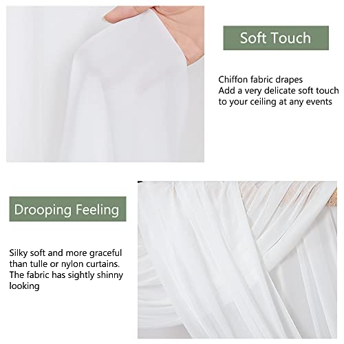 White Arch Drapes 2 Panels 6 Yards Sheer Backdrop Curtains for Parties Ceiling Wedding Arch Reception Drapery Fabric Decor