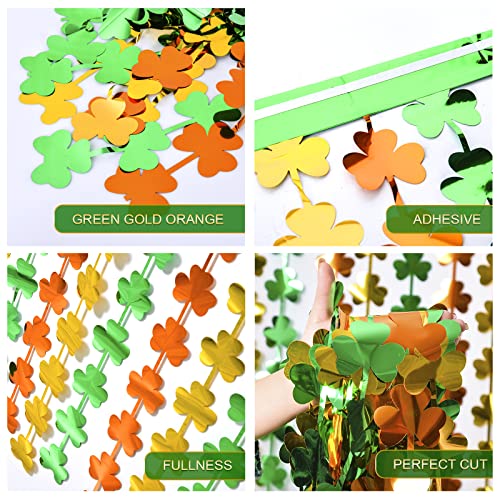 LOLStar 2 Pack St Patricks Day Foil Fringe Curtains St. Patrick's Day Party Decorations 3.3x6.6 ft Shamrock Green Gold Orange Tinsel Curtains Photo Booth Prop Streamers Backdrop for Irish Party Decor