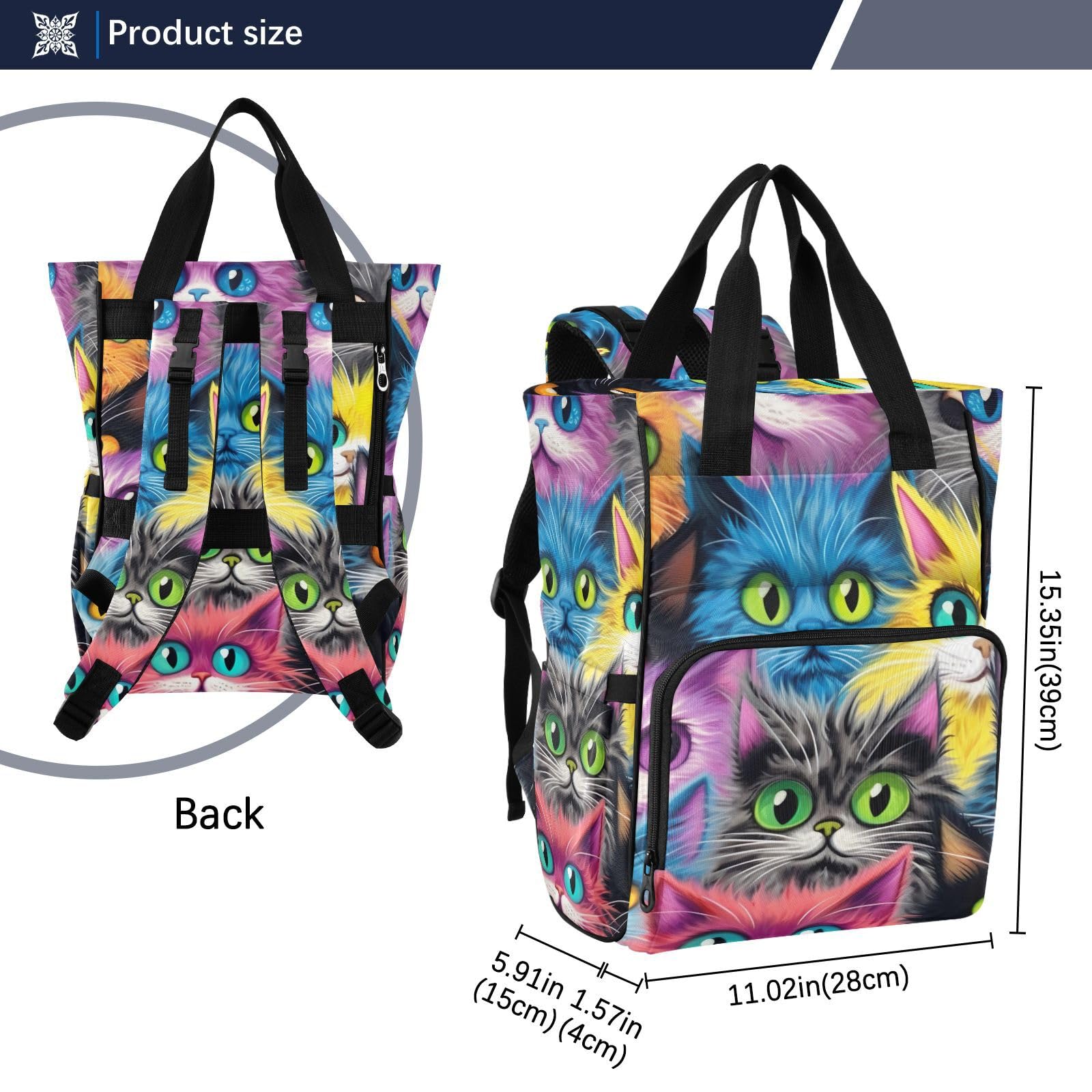xigua Cute Cats Diaper Bag Backpack Multi Function Baby Changing Bags Waterproof Large Capacity Travel Back Pack for Mom Dad