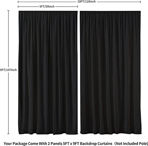 Nobed HHT 10ft x 9ft Wrinkle Free Black Backdrop Curtain for Party, 2 Panels 5ft×9ft Polyester Black Drapes for Backdrop Curtains for Wedding Party Birthday Baptism Photo Backdrop Decor