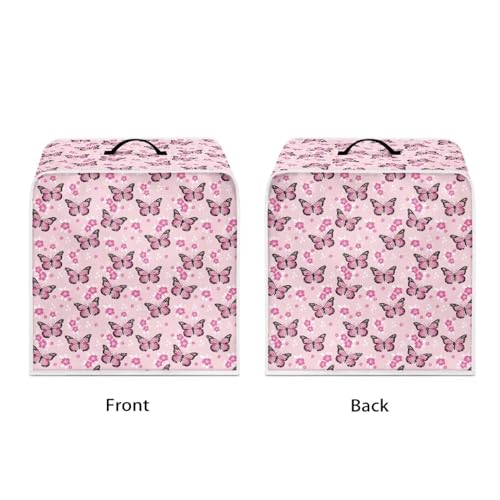 TODIYADDU Pink Floral Butterfly Coffee Maker Cover for Women Men Coffee Machine Cover with Top Handle Coffee Maker Appliance Cover for Kitchen Waterproof Cover for Home Appliances and Tools-L