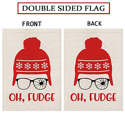Christmas Winter Garden Flag Hat Garden Flag Oh Fudge Season Farmhouse Decorations Burlap Vertical Double Sided Yard Lawn Outdoor Decor 12.5 x 18 Inch