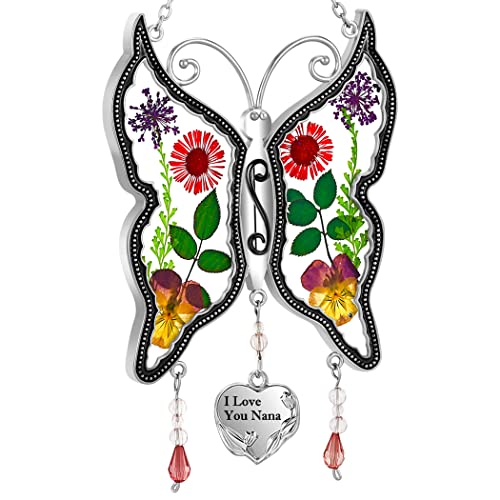 KY&BOSAM Suncatcher Butterfly, I Love You Nana Mother`s Day Nana Gifts, Stained Glass Sun Catcher Hanging Wind Chime Ornament for Window Gift Nana Mother`s Day, Valentineâs,Birthday