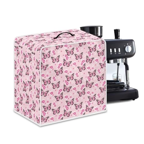 TODIYADDU Pink Floral Butterfly Coffee Maker Cover for Women Men Coffee Machine Cover with Top Handle Coffee Maker Appliance Cover for Kitchen Waterproof Cover for Home Appliances and Tools-L