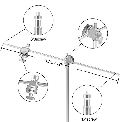 Photo Studio Stainless Steel Heavy Duty C Stand with Boom Arm - Max Height 11ft/331cm Photography Light Stand with 4ft/128cm Holding Arm, 2 Grip Head for Studio Monolight, Softbox, Reflector