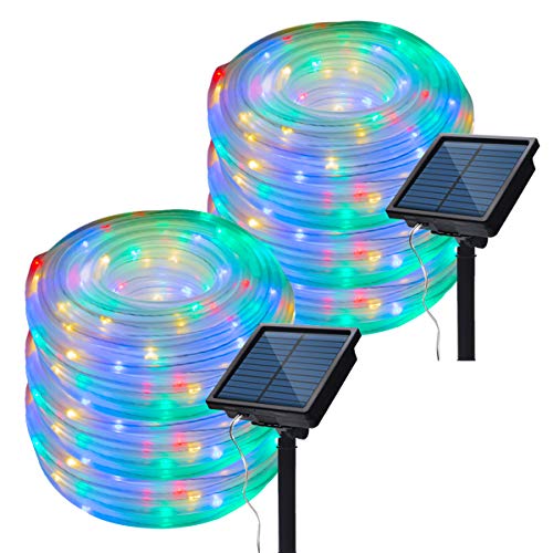 Ecohut Solar Outdoor Rope Lights 100 LED Multi-Color Clear String Light 40 feet IP65 Water Resistance for Garden Yard Fence Path Patio frontdoor Christmas Tree Decoration Home Party 2 Packs