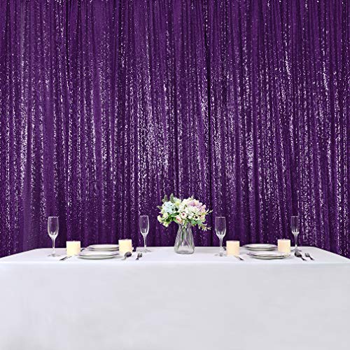 Hahuho Purple Sequin Backdrop Curtain, 2PCS 2FTx8FT Glitter Backdrop Curtain for Parties, Christmas, Wedding, Party Decoration(2 Panels, 2FT x 8FT, Purple
