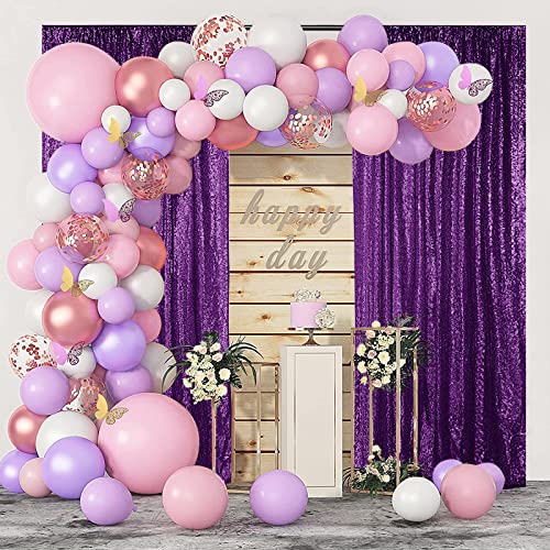 Hahuho Purple Sequin Backdrop Curtain, 2PCS 2FTx8FT Glitter Backdrop Curtain for Parties, Christmas, Wedding, Party Decoration(2 Panels, 2FT x 8FT, Purple