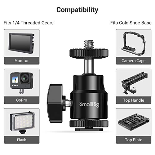 SmallRig 1/4" Camera Hot Shoe Mount, Ballhead Tripod with Additional 1/4" Screw, 2pcs Pack - 2059