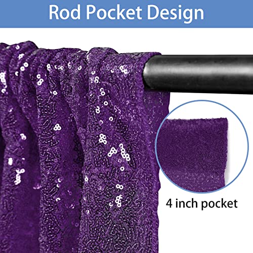 Hahuho Purple Sequin Backdrop Curtain, 2PCS 2FTx8FT Glitter Backdrop Curtain for Parties, Christmas, Wedding, Party Decoration(2 Panels, 2FT x 8FT, Purple