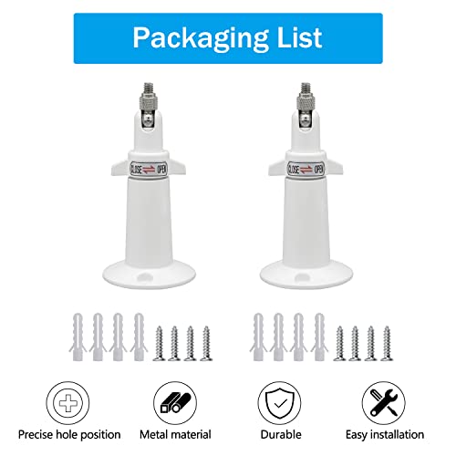 (Metal 2 Pack) 360 Degrees Adjustable Security Wall Mount for Ring Stick Up Cam/Ring Indoor Cam/Wyze Cam/Eufy Cam/Arlo Cameras, Fits All Cameras with Standard 1/4 Threaded Holes-White