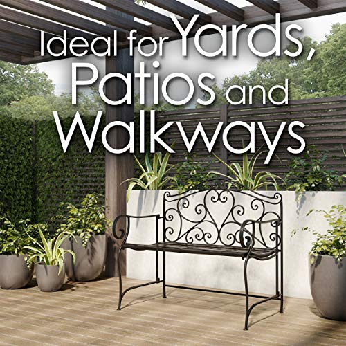 Lavish Home 80-OUTD-3 Durable and Stylish Accent Furniture Folding Garden Bench β Outdoor Seating with Scrollwork Design, Black